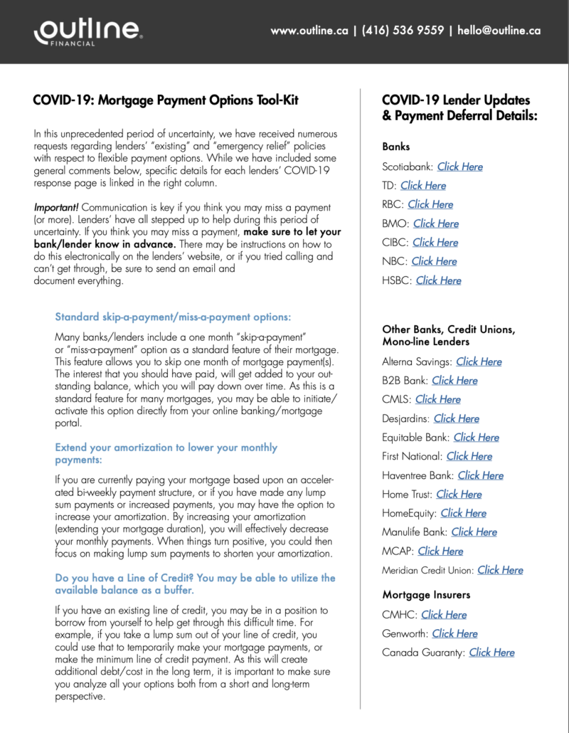 COVID-19: Mortgage Payment Options Tool-Kit - Outline Financial ...